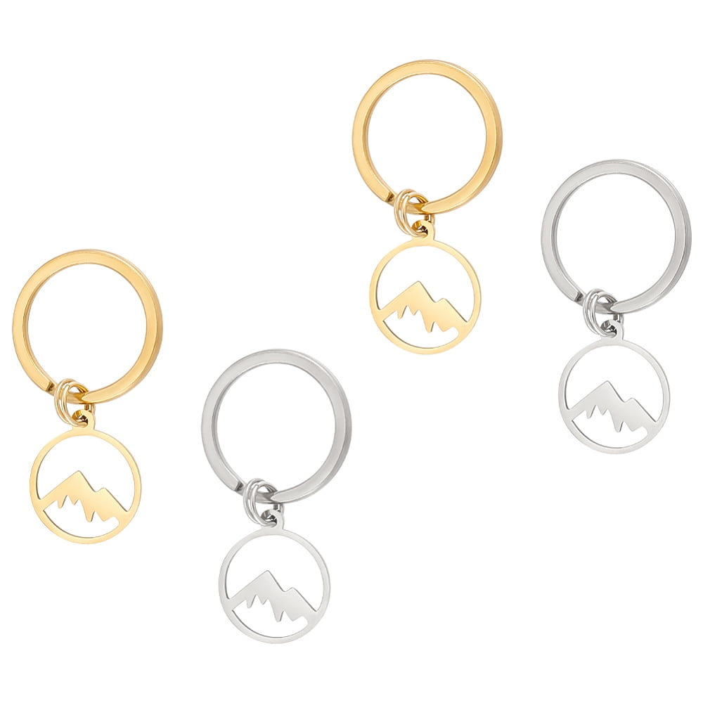 4pcs Mountain Keychain 2 Colors Stainless Steel Split Key Rings Round ...