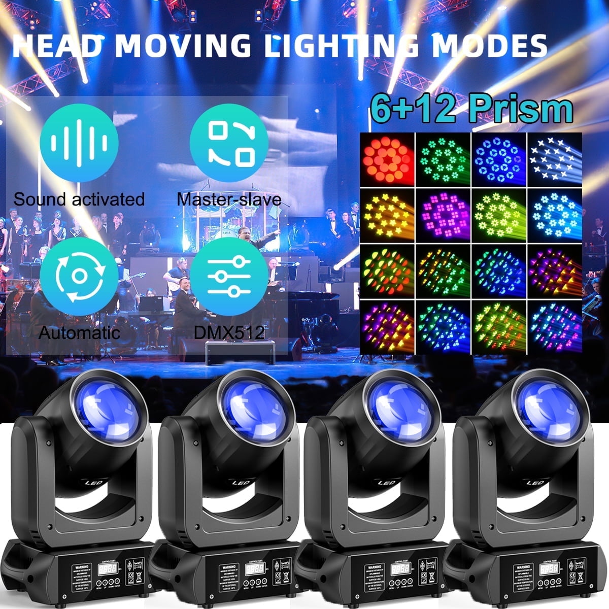 4-Pack Moving Head Lights,150W 8 Gobo 8 Colours Rotating Head Beam ...