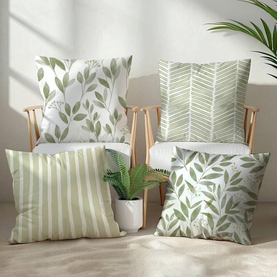 4pcs Multicolor Minimalist Leaf & Geometric Pattern Cushion Cover Set ...