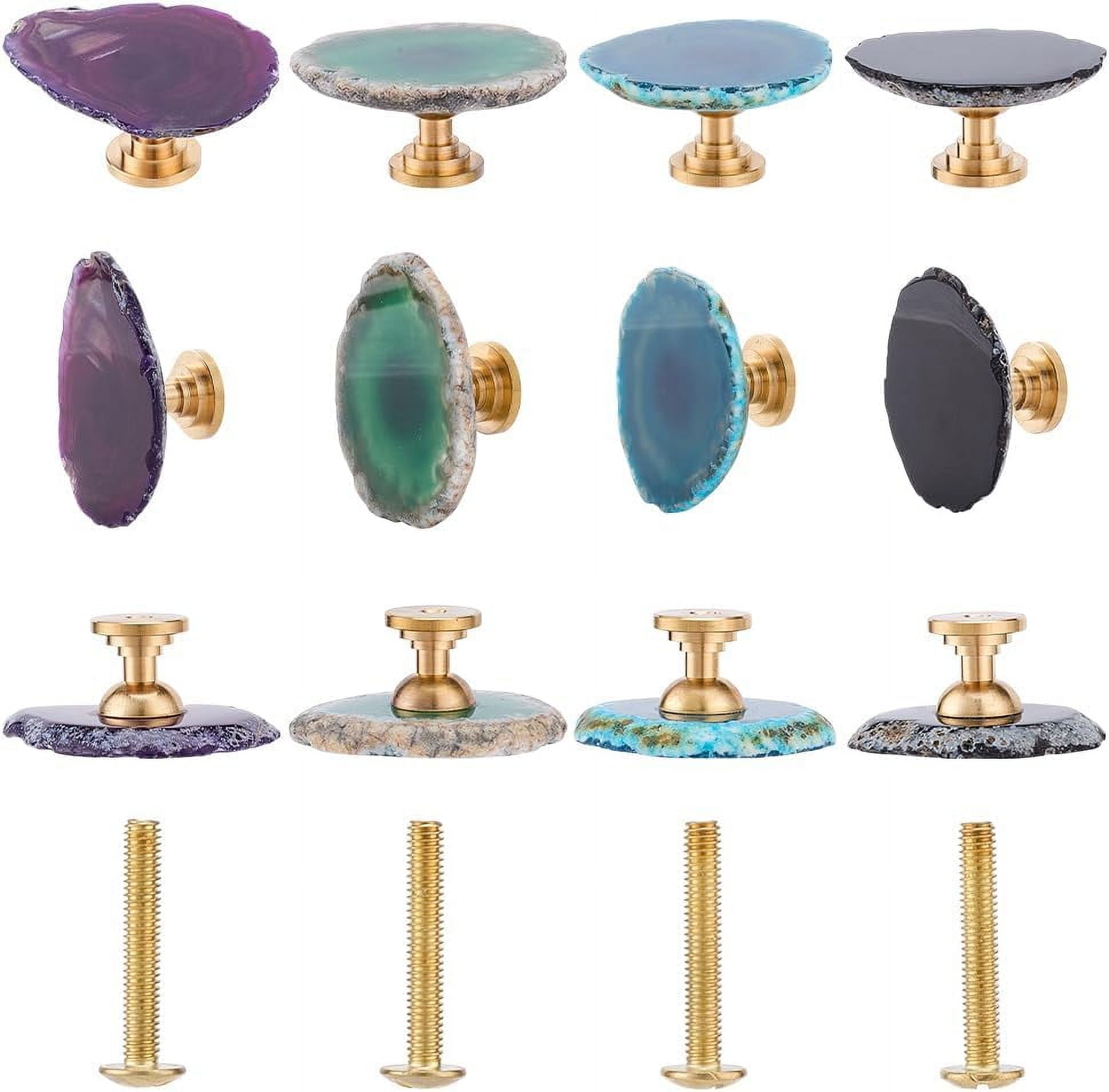 4pcs Natural Agate Cabinet Knobs with Screws Set 4 Colors Agate Stone Drawer Knobs Door Drawer ...
