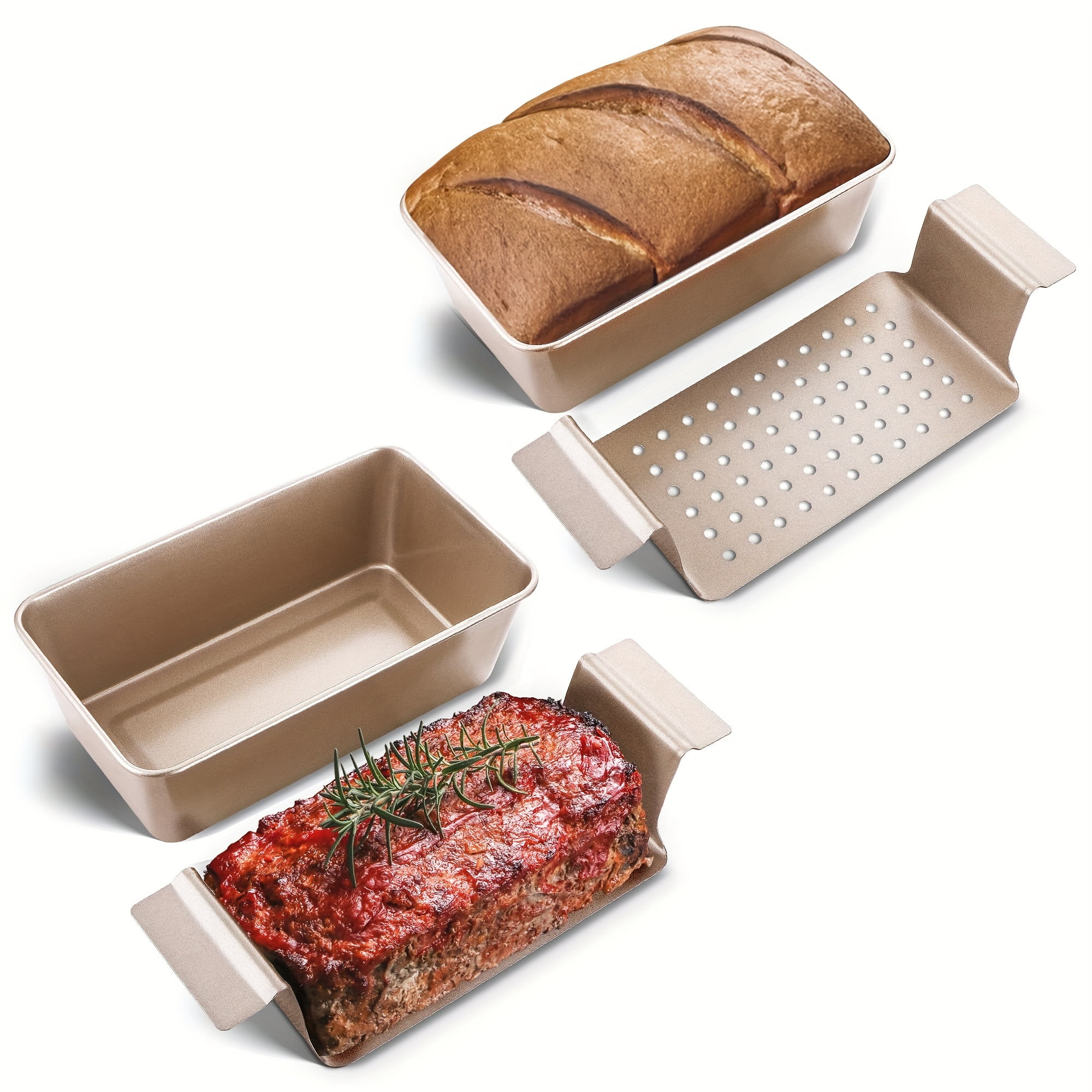 4pcs Non-stick Meatloaf Pan With Drain Tray, 9 X 5 Inches Meat Patty ...