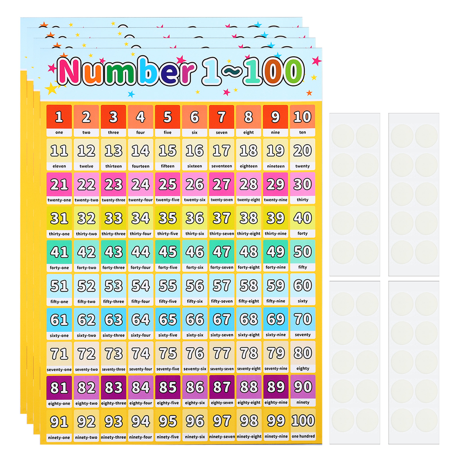 4pcs Number Chart 1-100, 11x16inch Number Chart Poster Number Finger ...