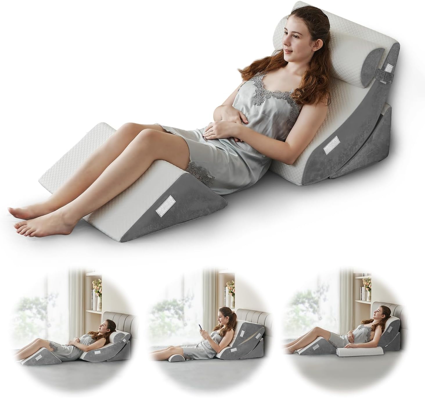 4pcs Orthopedic Bed Wedge Pillow Set Post Surgery Relaxing Back Adjustable Head Support Cushion ...