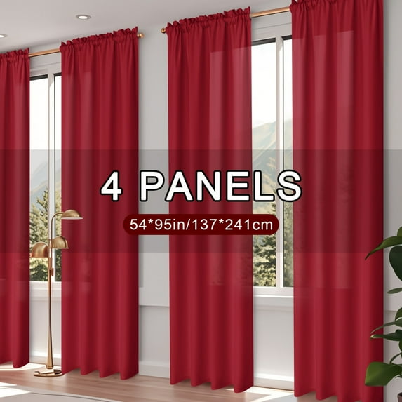 4pcs Outdoor Curtain Set, Light Filtering, Elegant Fade-Resistant Red ...