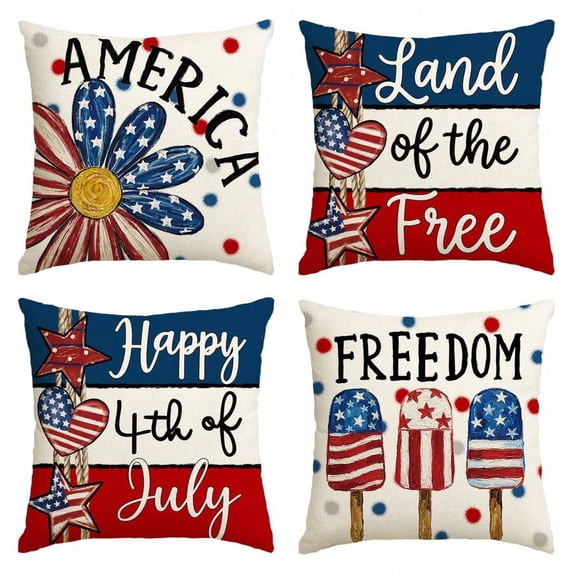 4pcs Patriotic Throw Pillow Covers Set - Color 4: Red, Blue & Cream ...