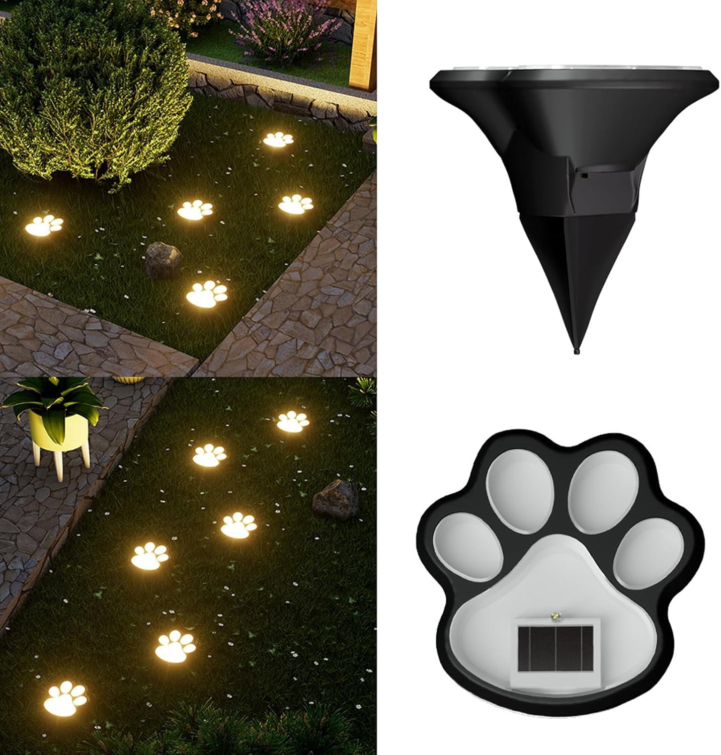 4pcs Paw Print Solar Lights for Outside, Garden Pathway Lights Solar ...