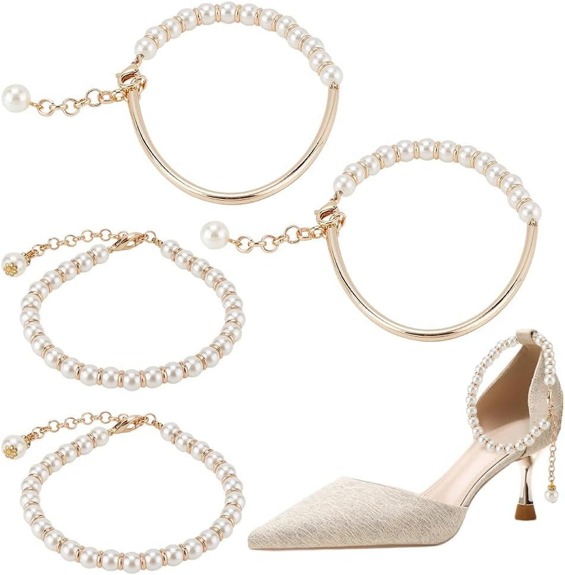 4pcs Pearl Shoe Straps Beaded Anklet Decorative Straps High Heel Shoe ...