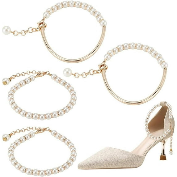 4pcs Pearl Shoe Straps Beaded Anklet Decorative Straps High Heel Shoe ...