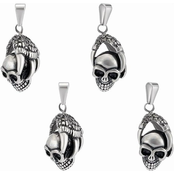 4pcs Pendants Silver Stainless Steel Head Pendants Charms Retro Style ...