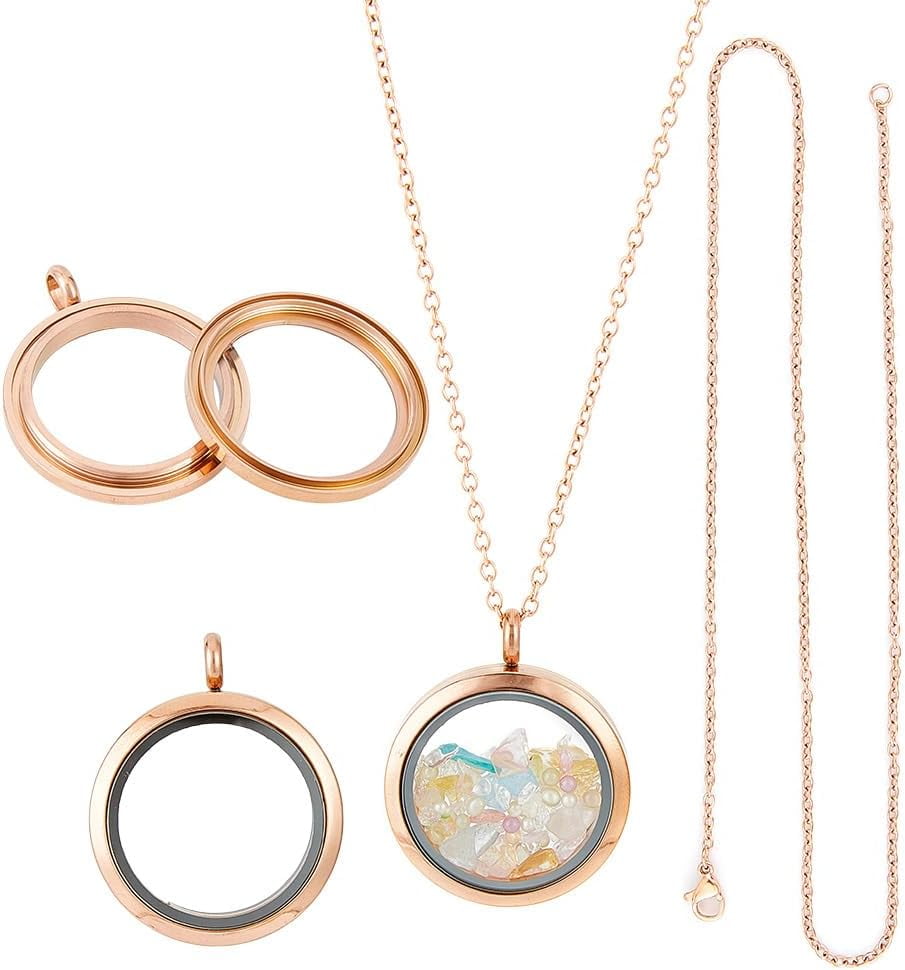 4pcs Photo Locket Charms Necklace Round Stainless Steel Locket Pendants ...