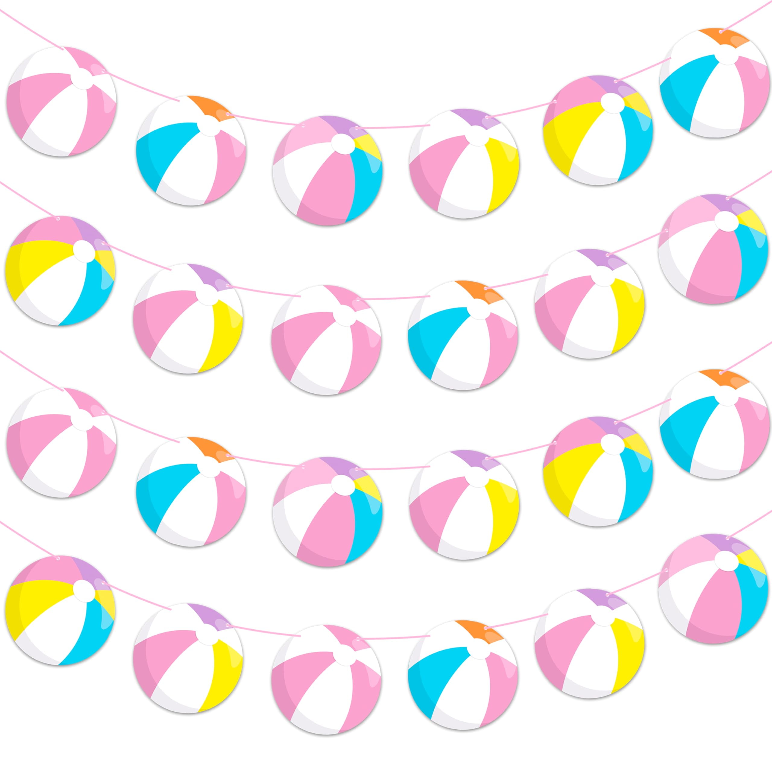 4pcs Pink BeachTRDN Ball Party Banners for Girls Summer Birthday Party ...