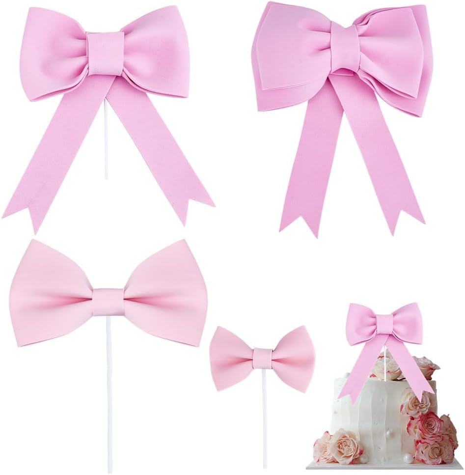 4pcs Pink Cake Toppers for Birthday 4 Styles Foam Cake Decoration ...