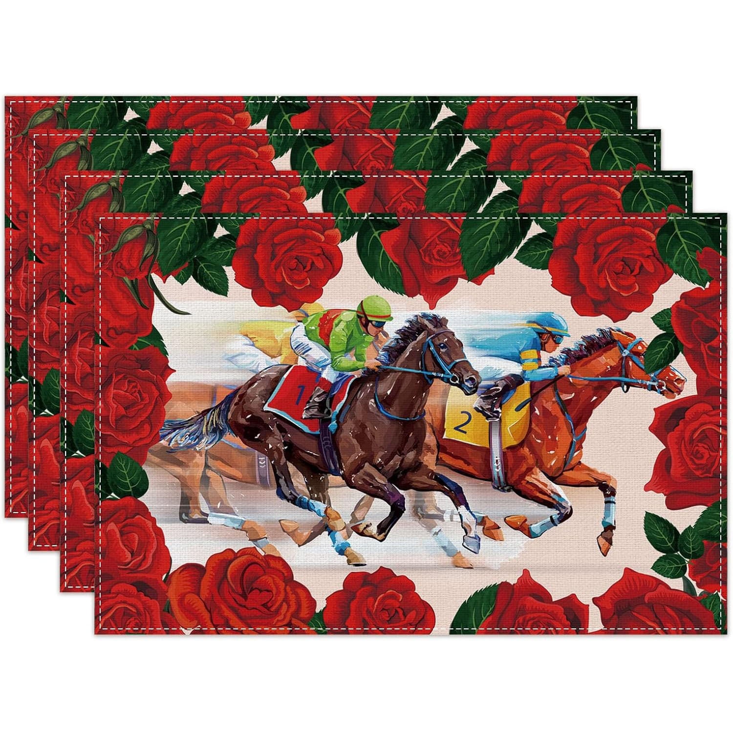 4pcs Pink Kentucky Derby Placemats Table Mats Durable Washable Rustic ...