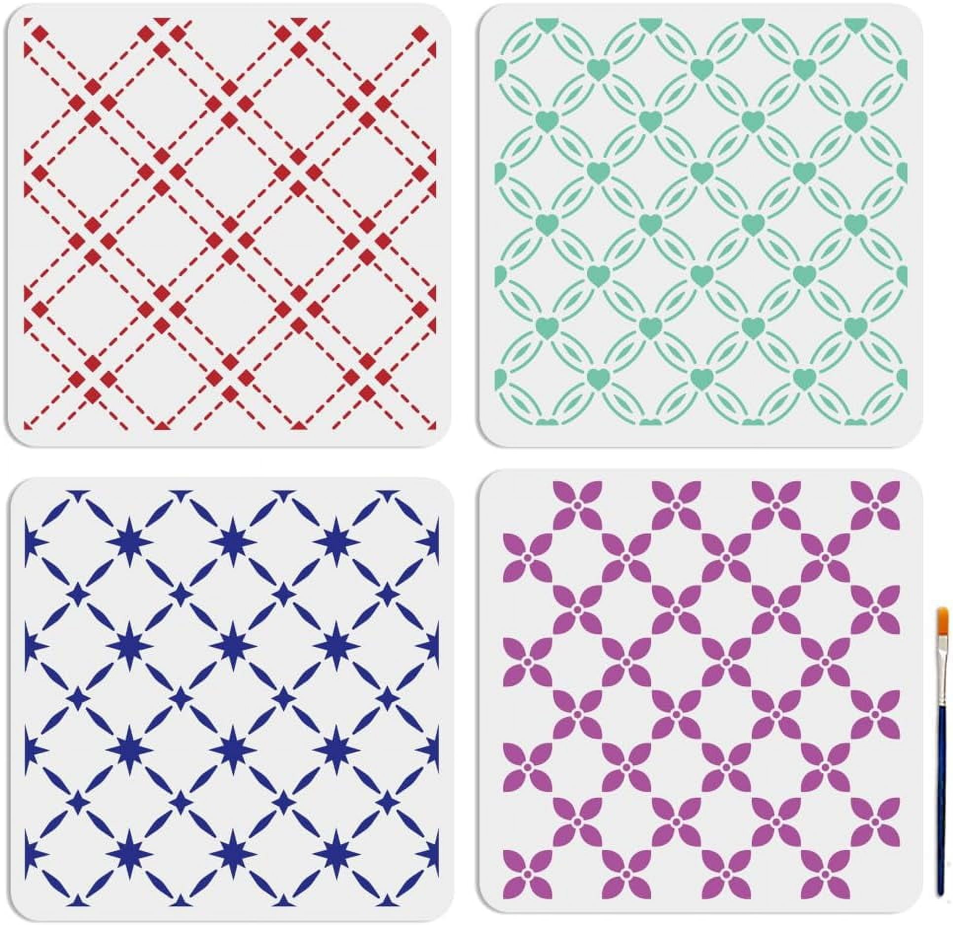 4pcs Plaid Geometric Pattern Stencil 11.8×11.8inch Buffalo Pattern ...