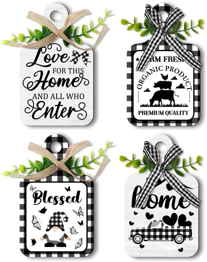 4pcs Plaid Wall Decor Wood Sign Gnome Home Decor Signs Wooden Sign ...