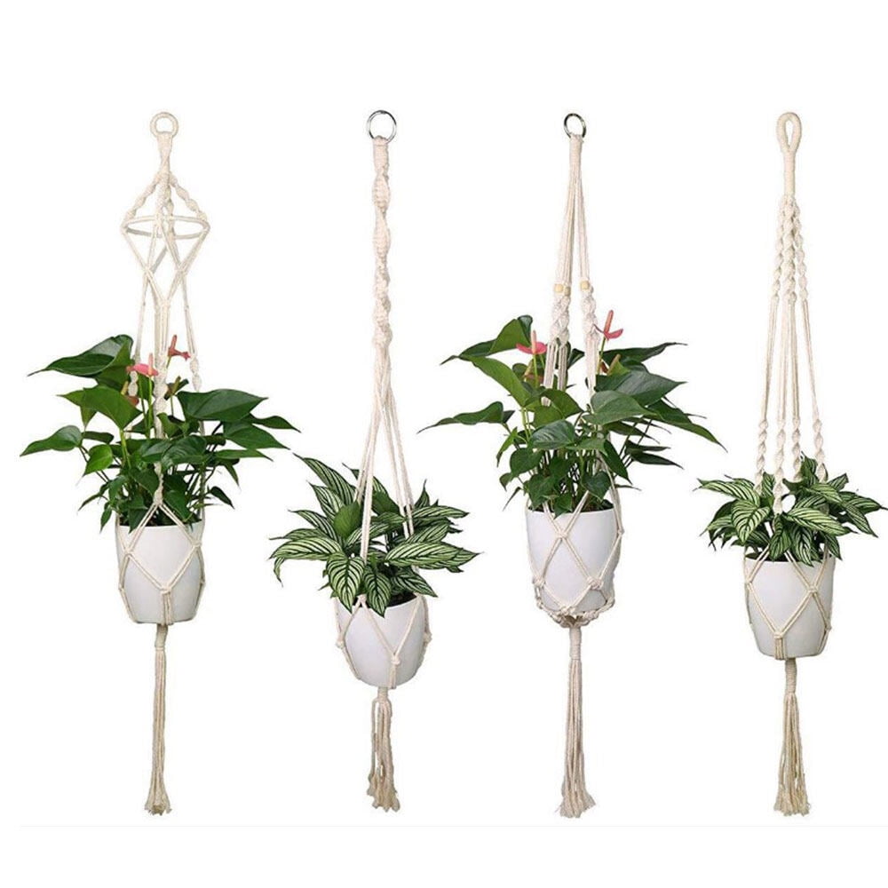 4pcs Plant Hanger Indoor Hanging Planter Basket Handmade Woven Cotton ...