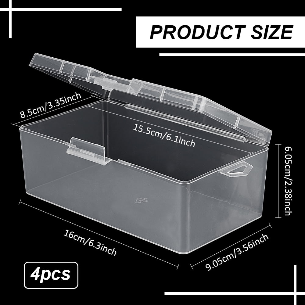 4pcs Plastic Bead Containers with Hinged Lid Rectangle Clear 16x9.05x6 ...