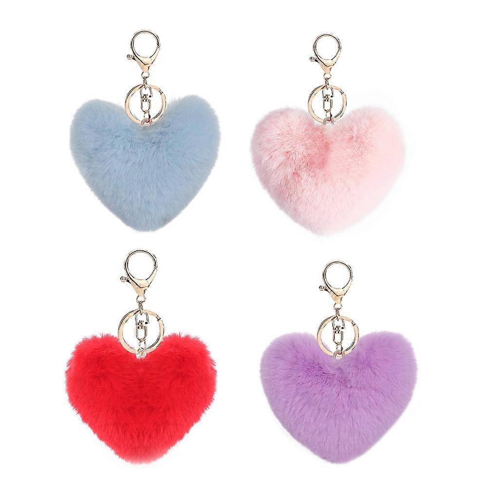 4pcs Plush Heart Key Chains Heart Pom Pom Ball Key Chain Bag ...