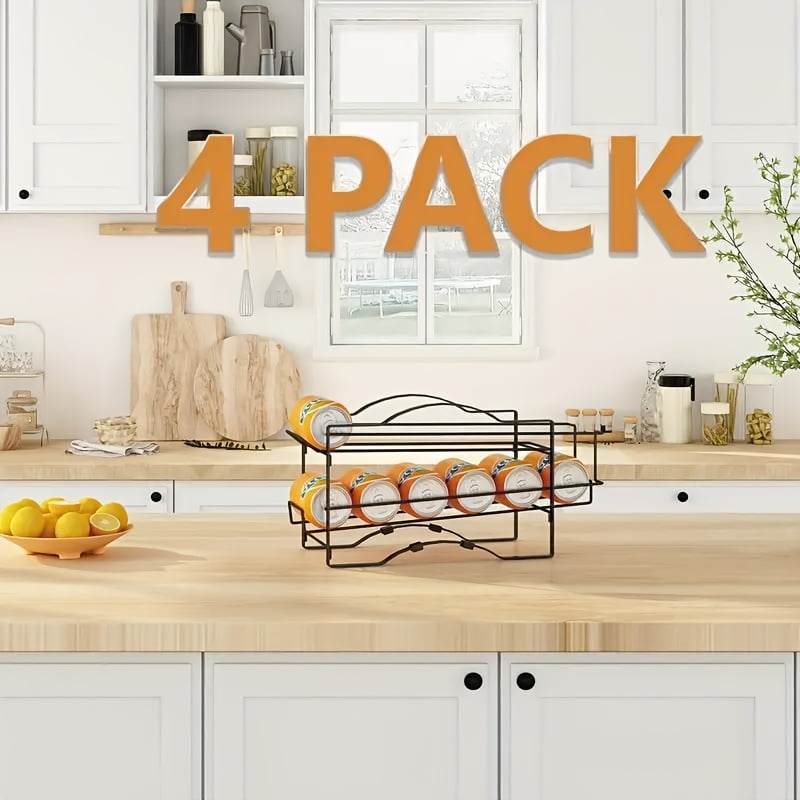 4pcs Polished Metal Soda Can Organizer - Stackable, Refrigerator ...