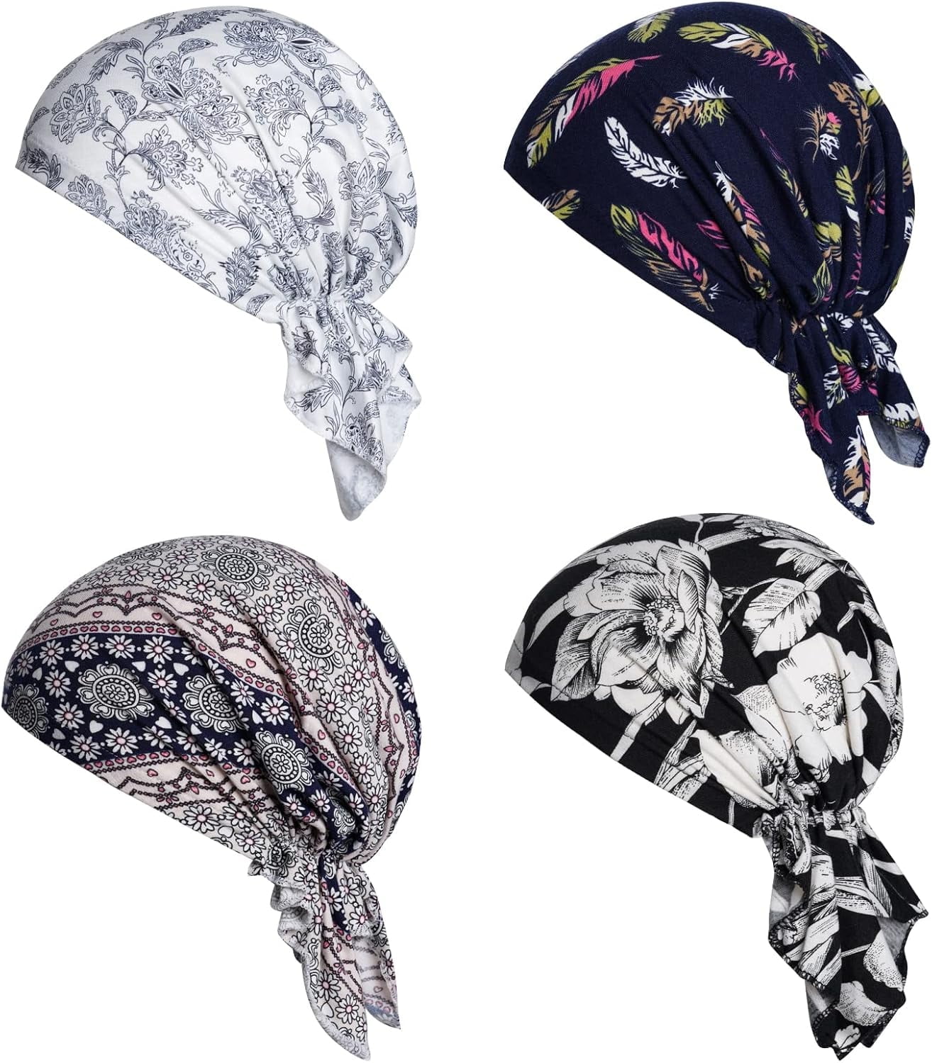 4pcs Pre-Tied Chemo Head Scarf Beanie Covers Cap Head Scarves Sleep ...