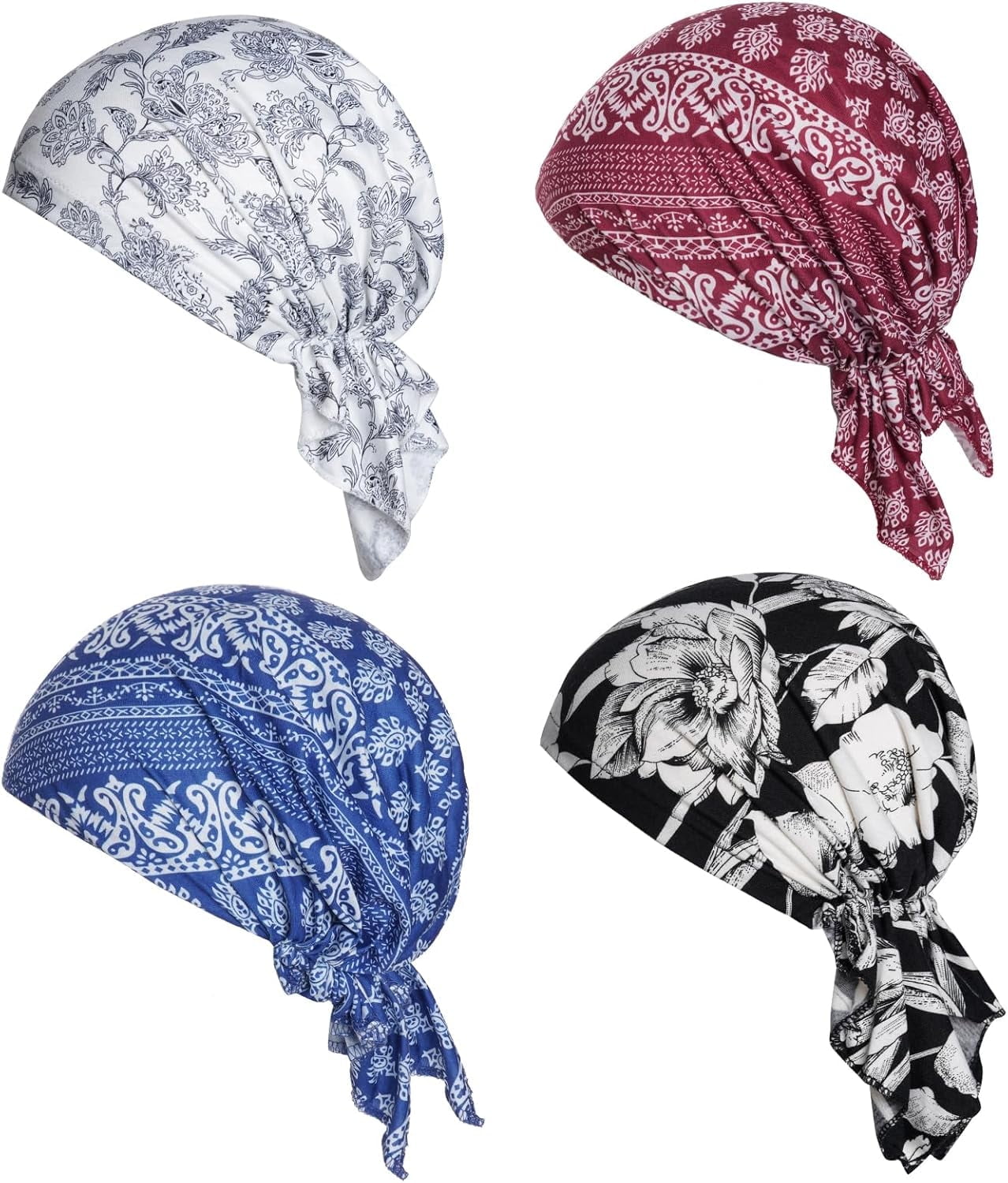 4pcs Pre-Tied Chemo Head Scarf Beanie Covers Cap Head Scarves Sleep ...