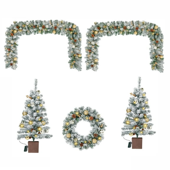 4-Piece 4FT Pre-lit Artificial Christmas Tree with Garland, Wreath and ...