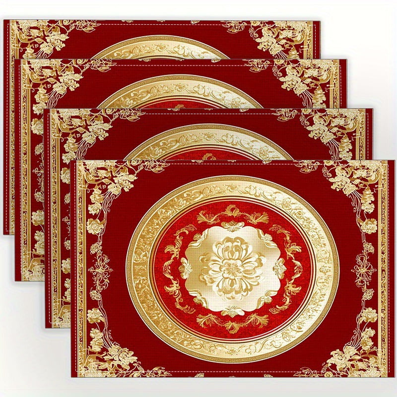 4pcs Printed Rectangular Linen Placemats Table Mats Durable Washable ...