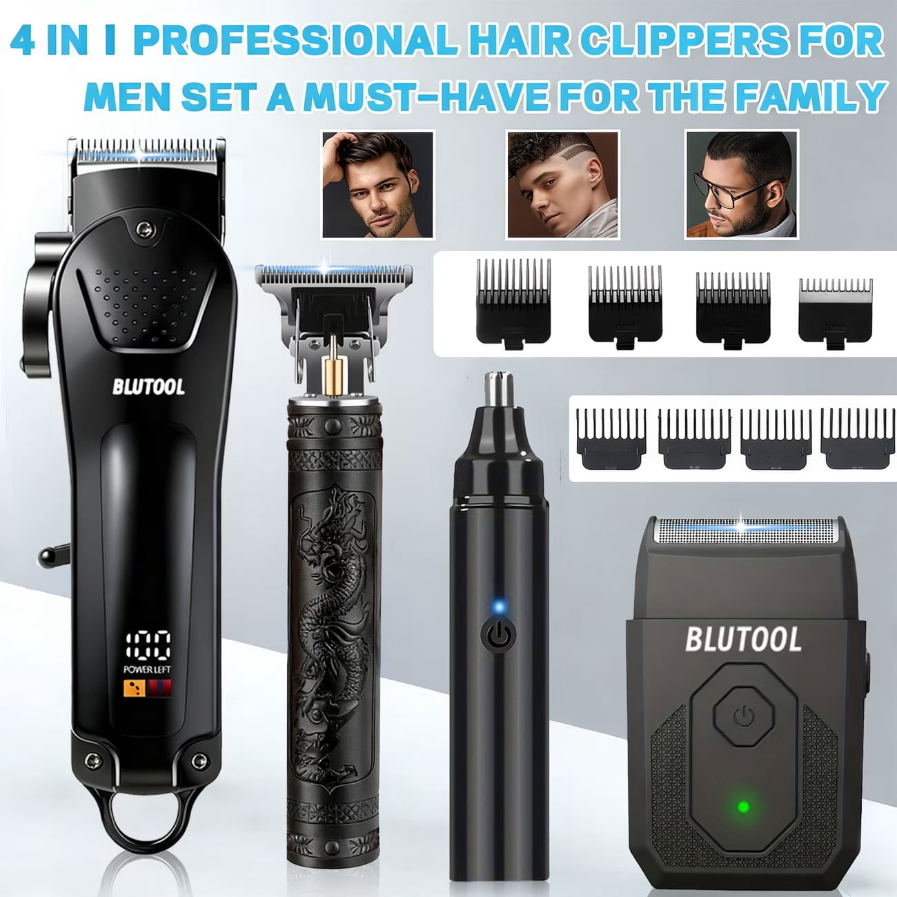 4pcs Professional Barber Clippers and Trimmer Set - Rechargeable Hair ...