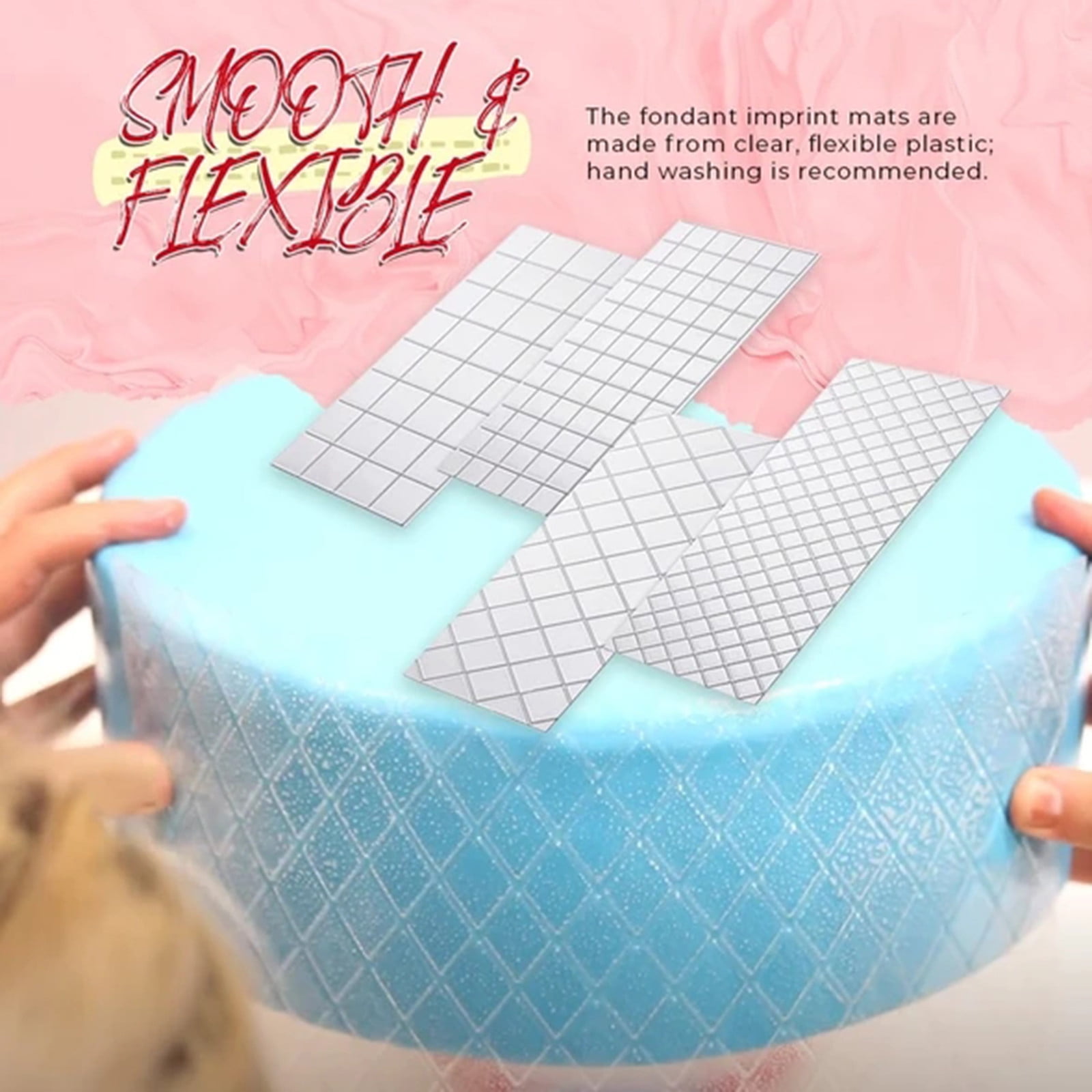 4pcs Quilted Fondant Imprint Mat Pad Happy Birthday Tools Sets Small ...