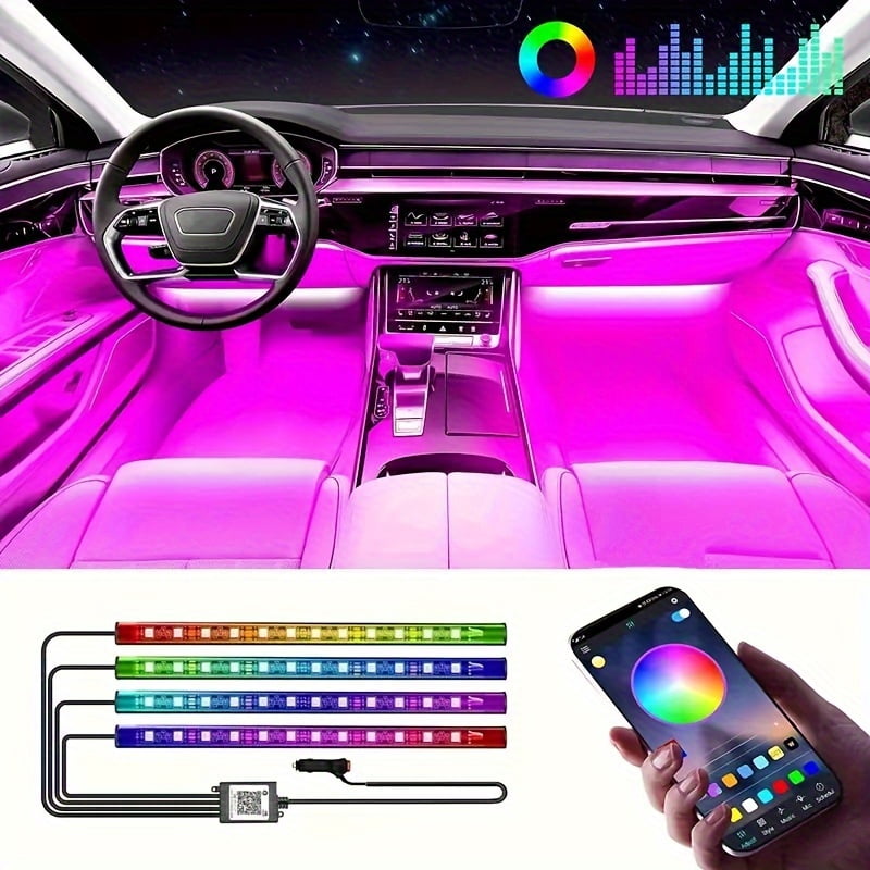 4pcs RGB LED Car Lights, 48 LEDs Interior Car Lights With Smart App ...