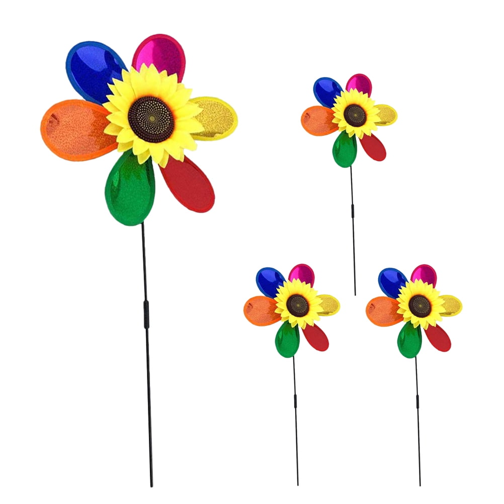 4pcs Colorful Sunflower Daisy Wind Plastic Garden Flower Windmill ...