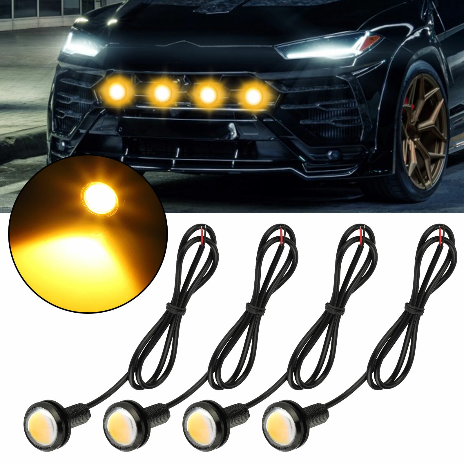4pcs Raptor Style LED Amber Grille Lighting Kit Universal For Truck SUV ...
