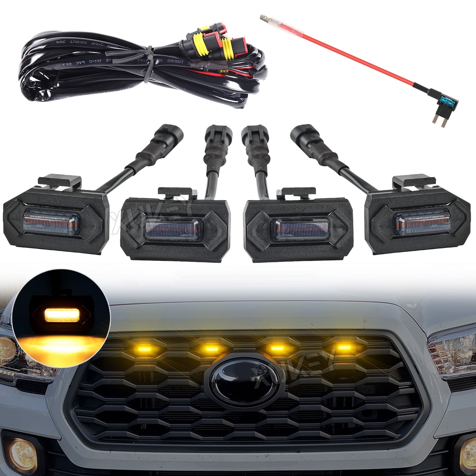 AUTOBERT 4pcs Raptor Style Smoked Amber Grille LED Light DRL for Toyota ...