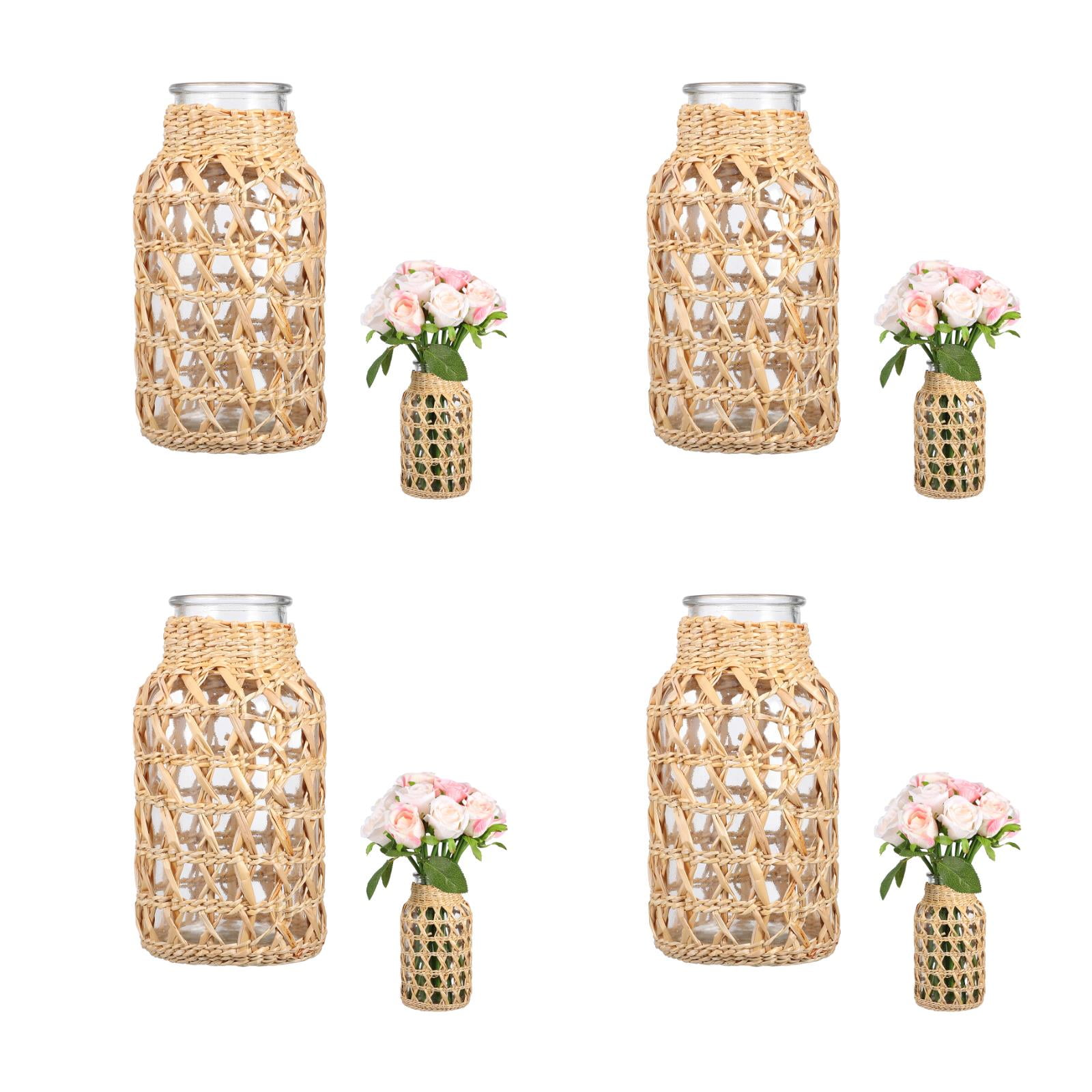 4pcs Rattan Woven Glass Vase Creative Desktop Vase Flower Arrangement ...