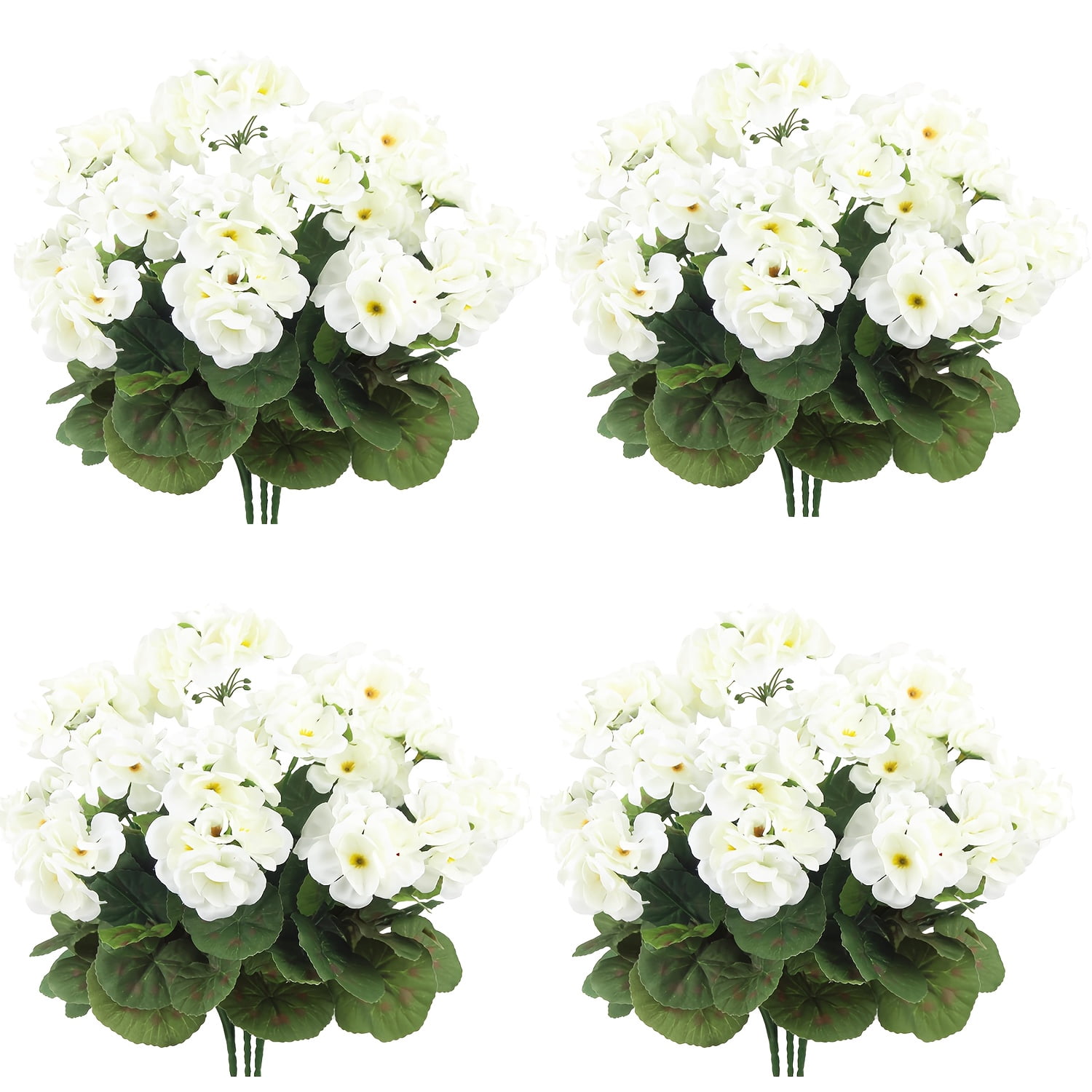 4pcs Realistic Artificial Pink Geraniums - Green Foliage, Vibrant ...