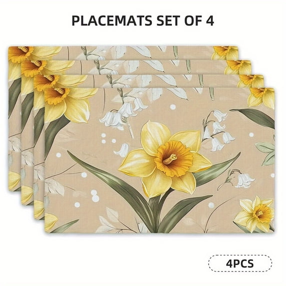 4pcs Rectangular Placemat Set with Floral Pattern, Measuring 12x18 ...