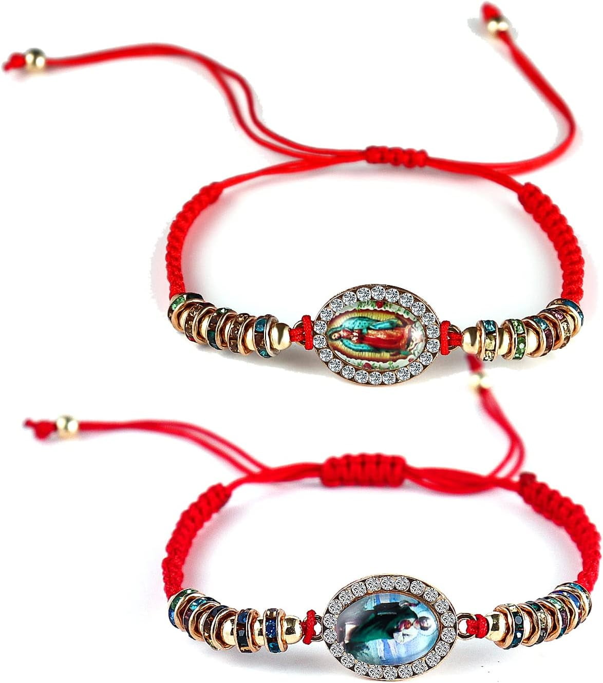 4pcs Red Knot Virgin Mary/Saint Benedict/Saint Jude String Bracelet Set ...
