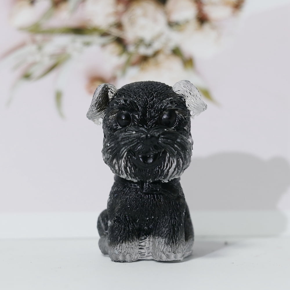 4pcs Resin Craft Display Decorations with Obsidian Chip Schnauzer Dog Figurine for Home Feng ...