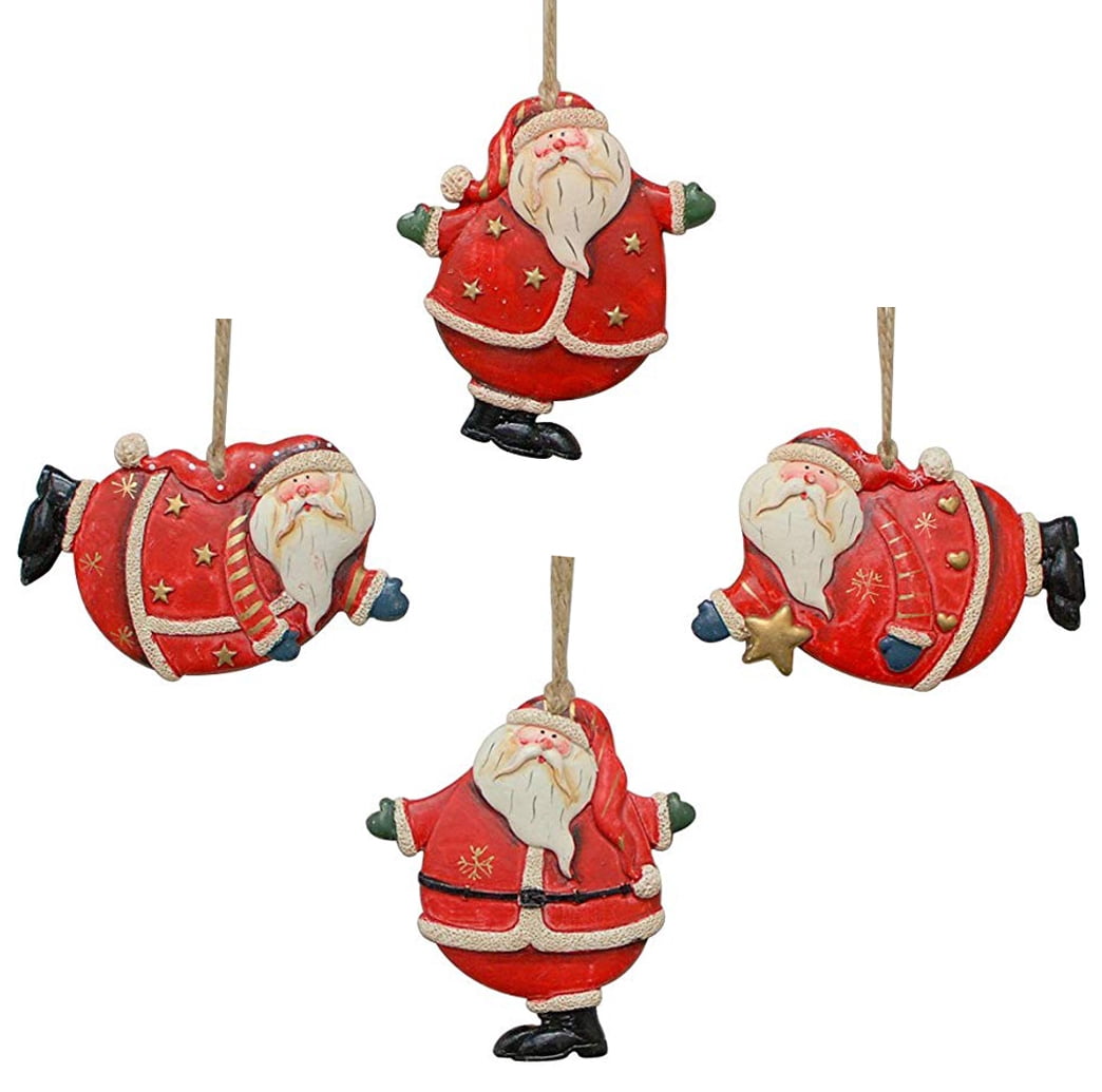 4pcs Resin Santa Christmas Tree Ornaments Christmas Santa Hanging ...