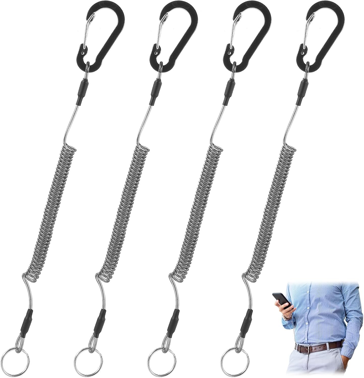 4pcs Retractable Safety Spring Coil Keychain for Keys Wallet Cellphone ...