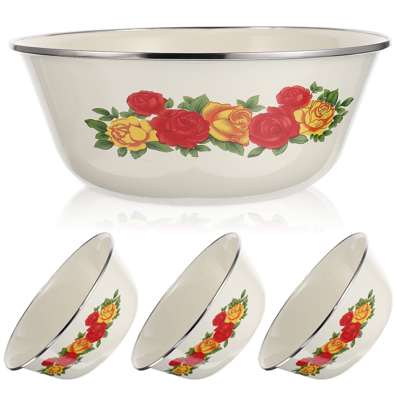 4pcs Retro Enamel Soup Bowl Multi-functional Enamel Basin Vintage ...