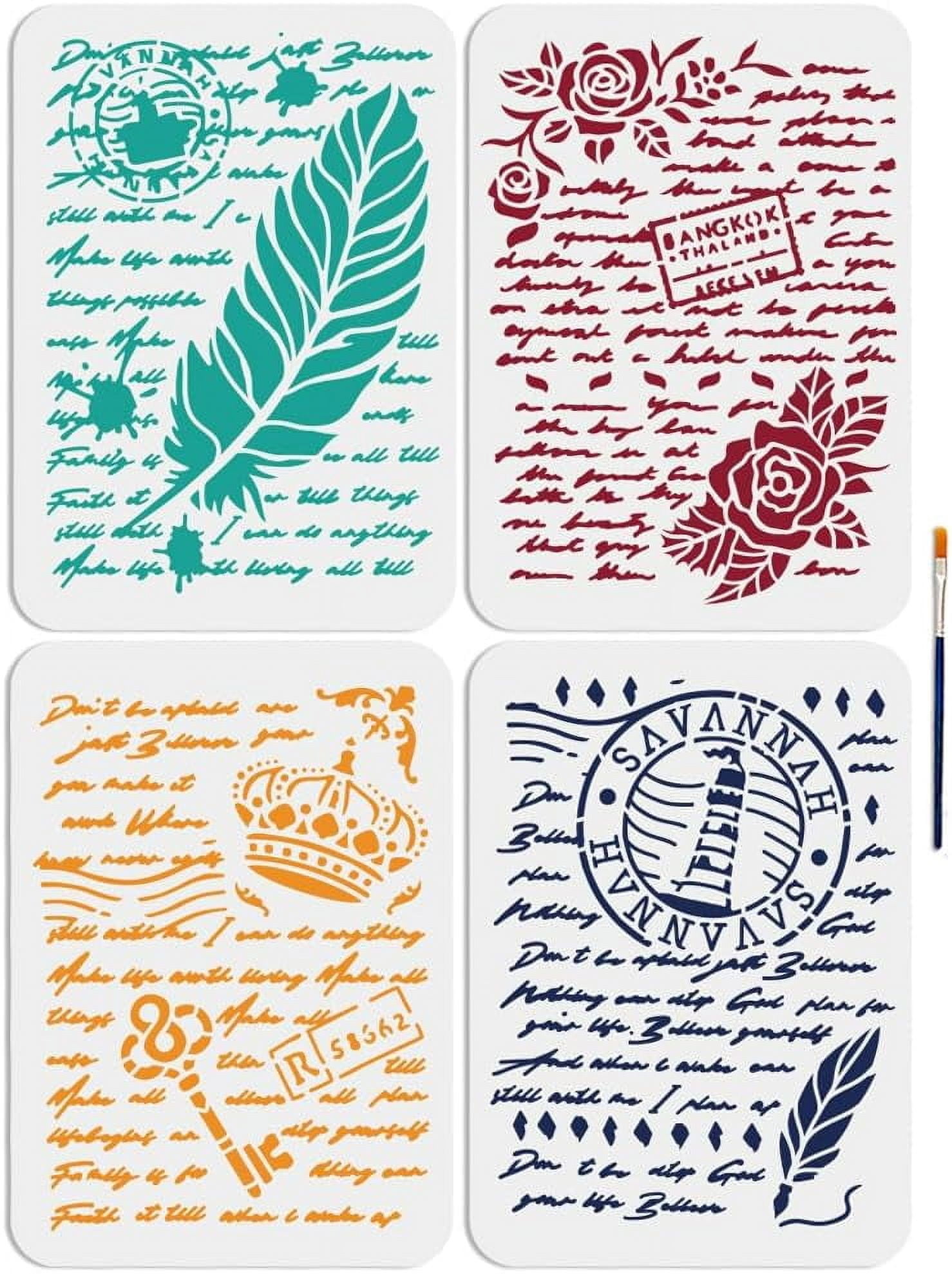4pcs Retro French Writing Stencils 11.7×8.3inch Large French Script ...