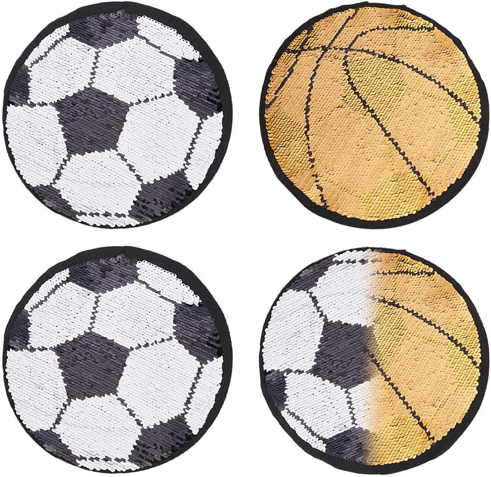 4pcs Reversal Sequin Soccer Ball Patches Basketball Football ...