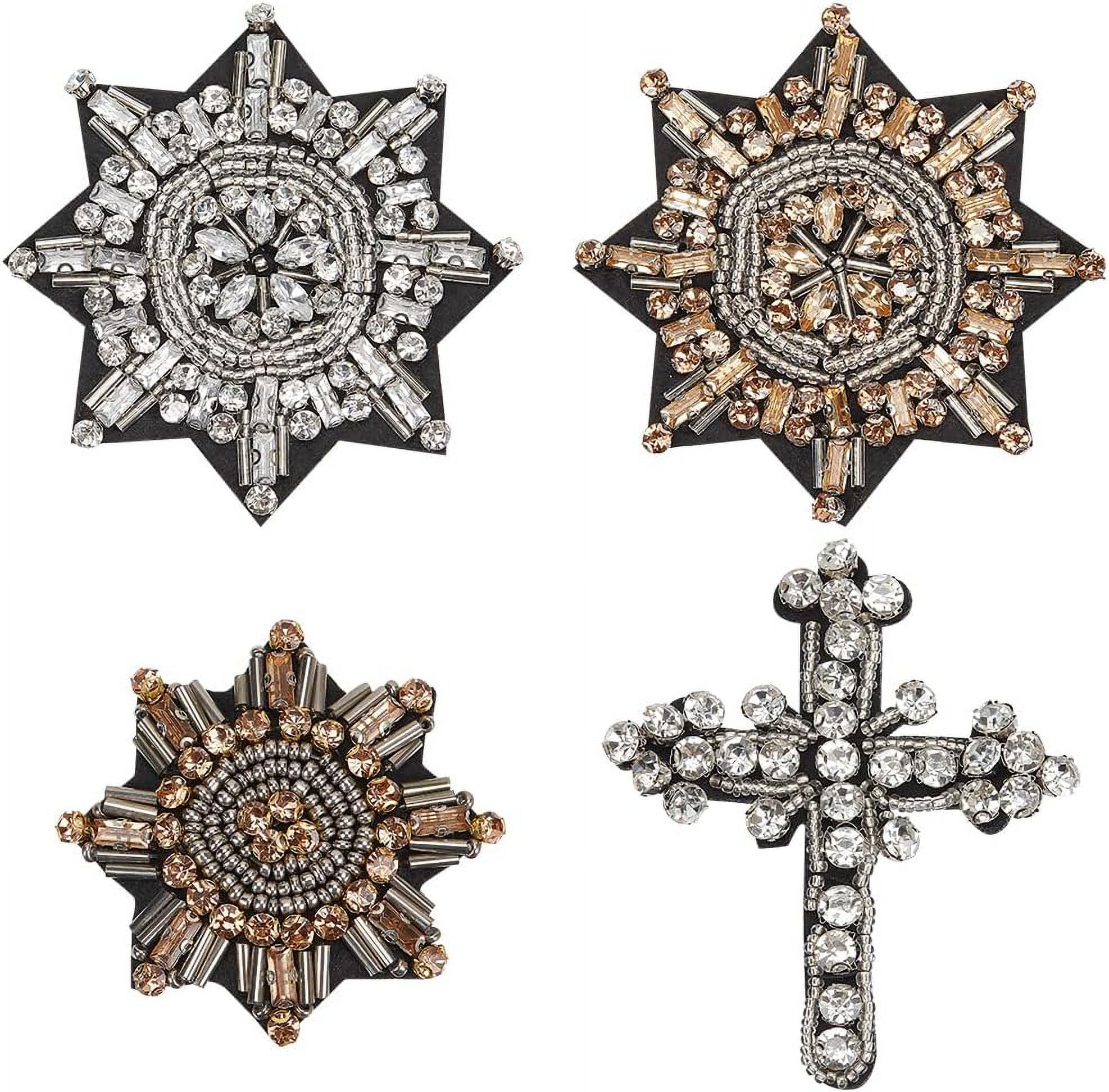 4pcs Rhinestone Cross Patches - Beaded Sun Patch Applique Gothic Sew-on ...