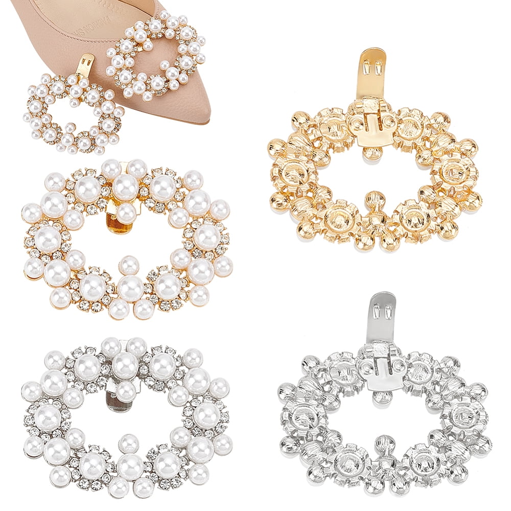 4pcs Rhinestone Shoe Clips 2 Colors Pearls Flowers Rhinestone Shoe ...