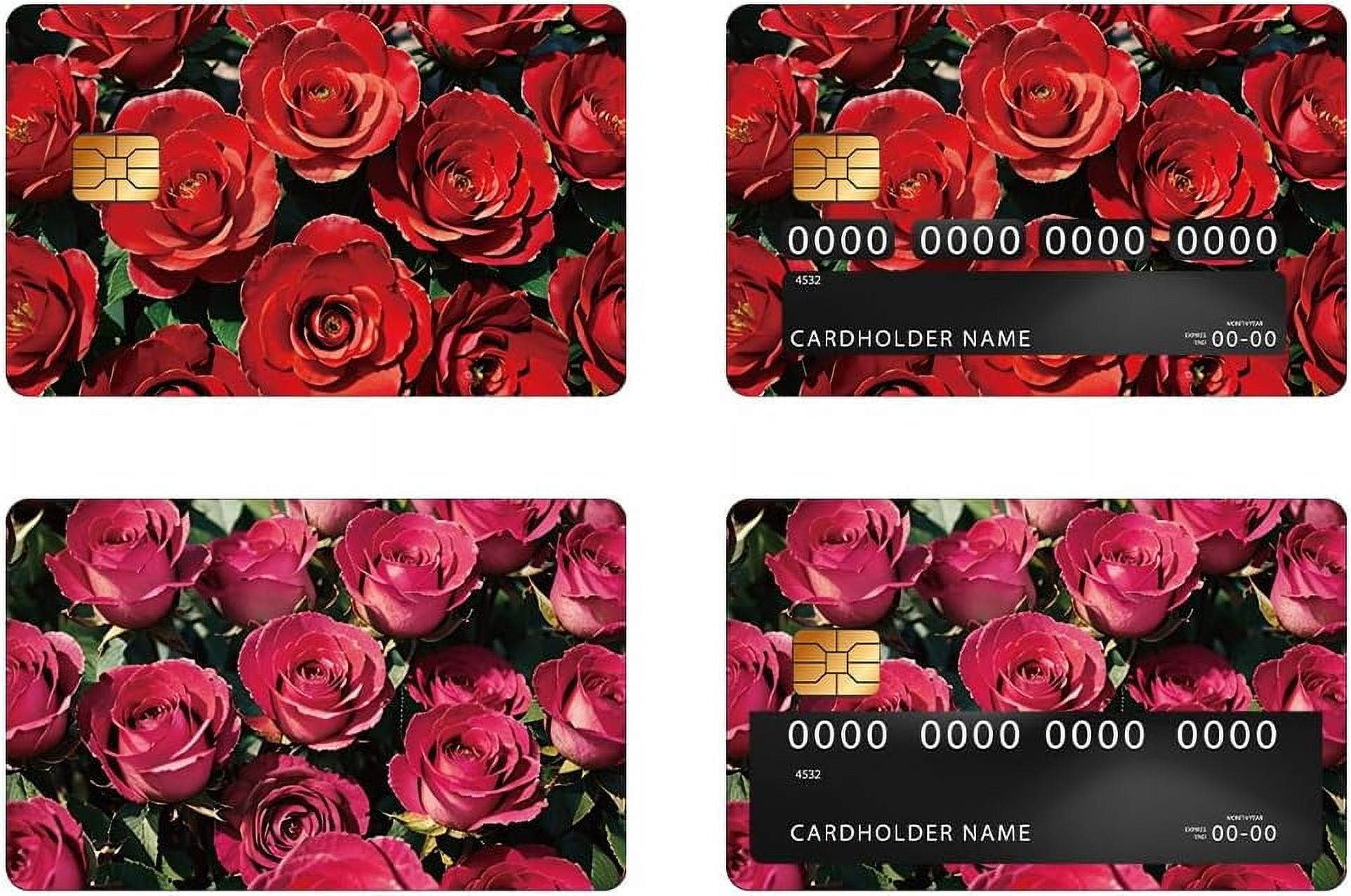 4pcs Rose Flower Card Skin Sticker Waterproof Slim Anti-wrinkling Debit ...