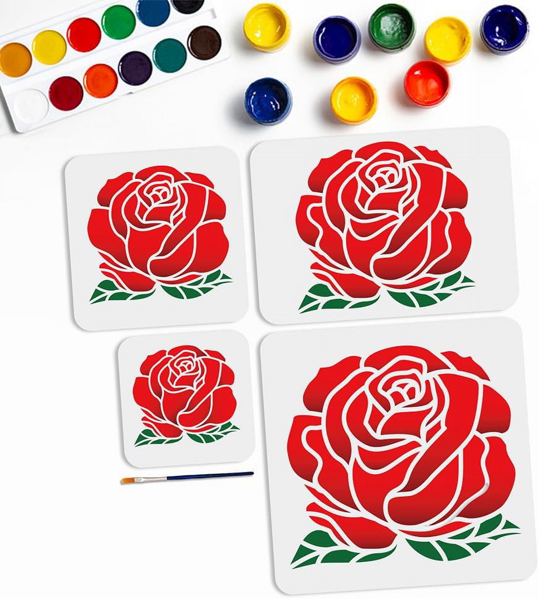 4pcs Rose Flower Stencils 6~11.8inch 4 Sizes Blooming Roses Stencils ...