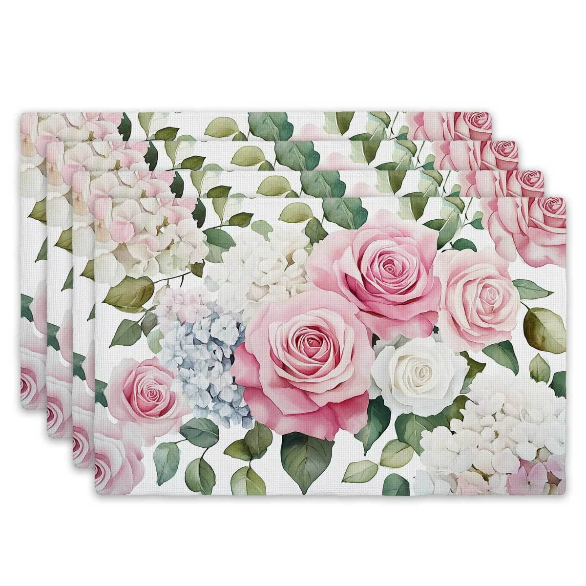 4pcs, Rose Pattern Flax placemats, fashion print pattern table mat, for ...