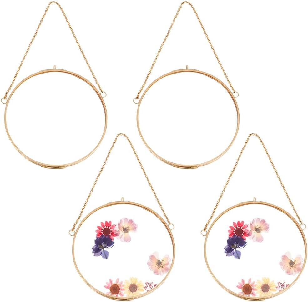 4pcs Round Hanging Glass Frame 5.7 Inch Wall Hanging Brass Floating ...