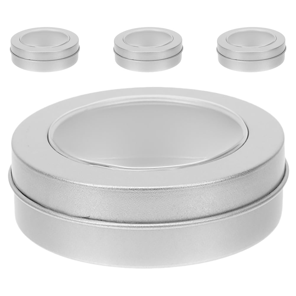 4pcs Round Tin Box with Lid Cookie Tin Treats Canister with Clear ...